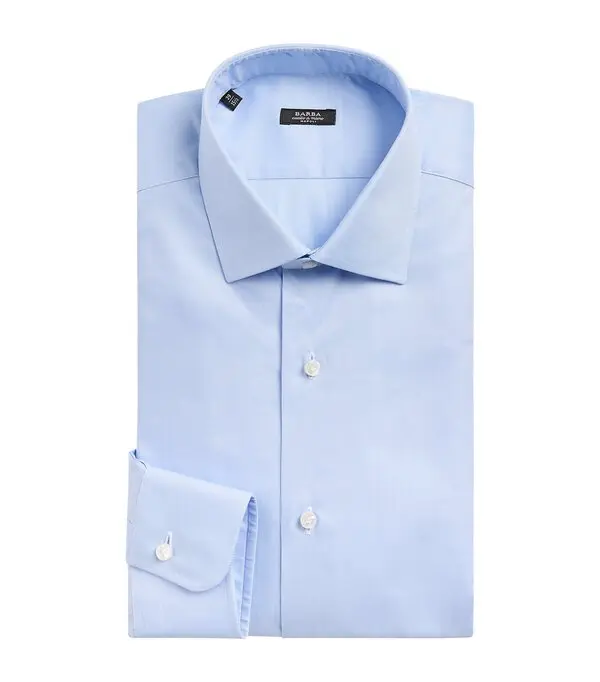 BARBA NAPOLI Cotton Poplin Slim Shirt - Blue