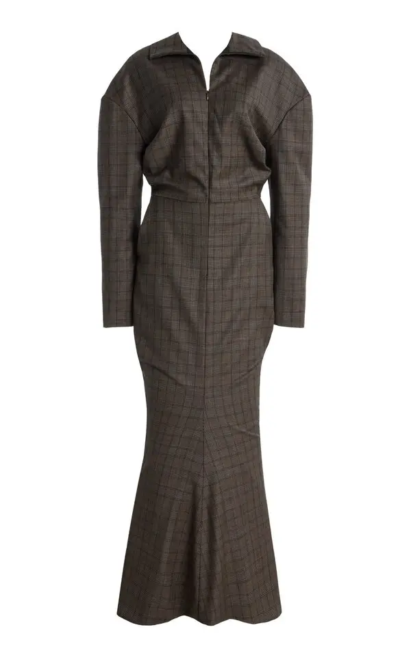 THE LATEST Esmeralda Plaid Wool Maxi Dress - Brown
