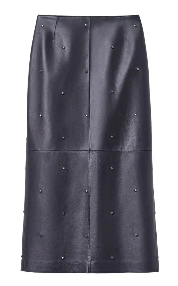 Lafayette 148 New York Studded Leather Column Skirt - Navy