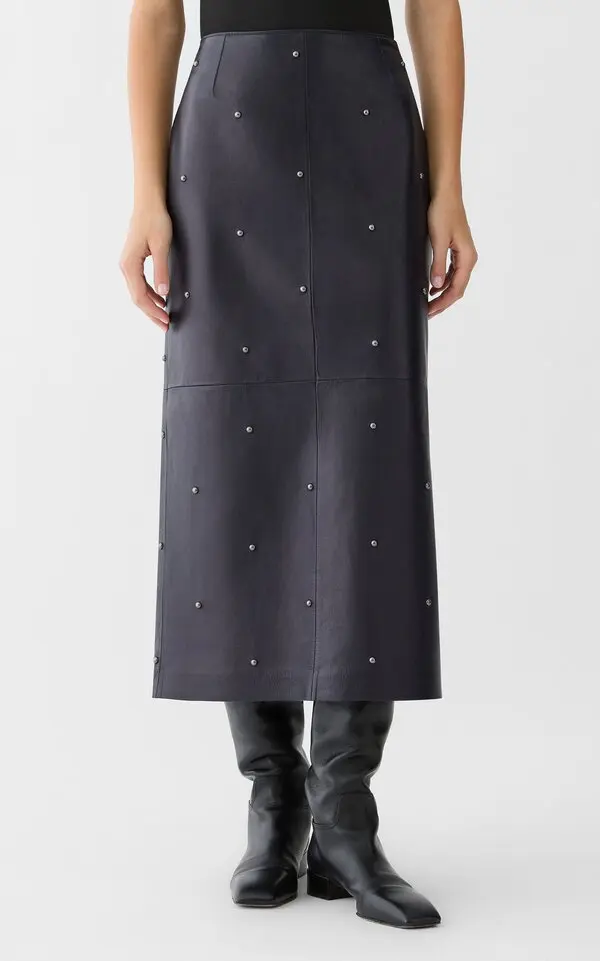 Lafayette 148 New York Studded Leather Column Skirt