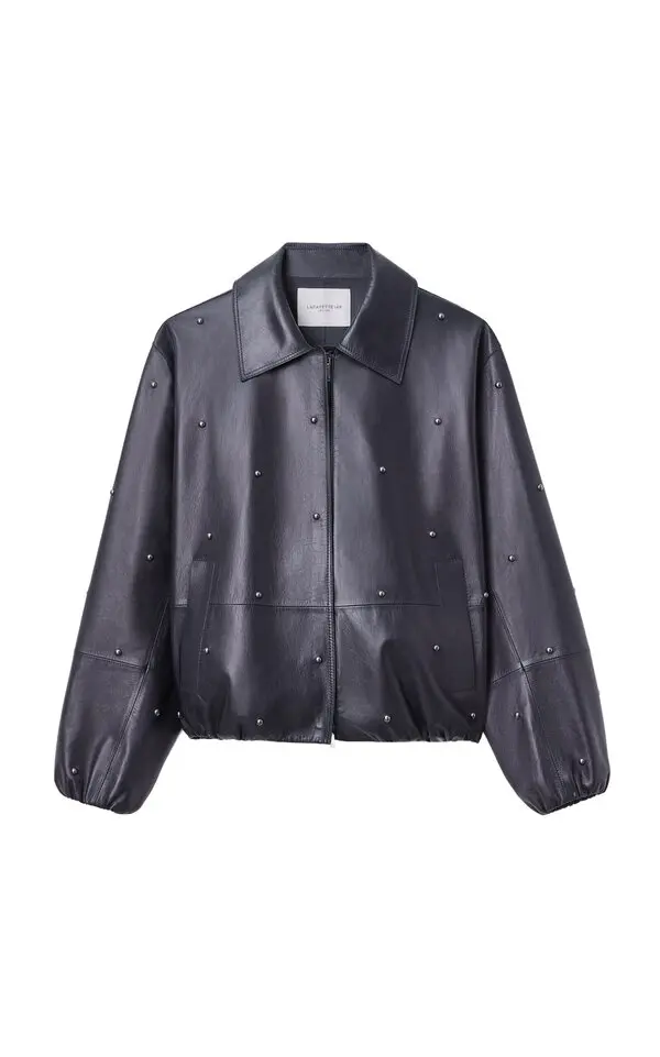 Lafayette 148 New York Studded Leather Bomber Jacket - Blue