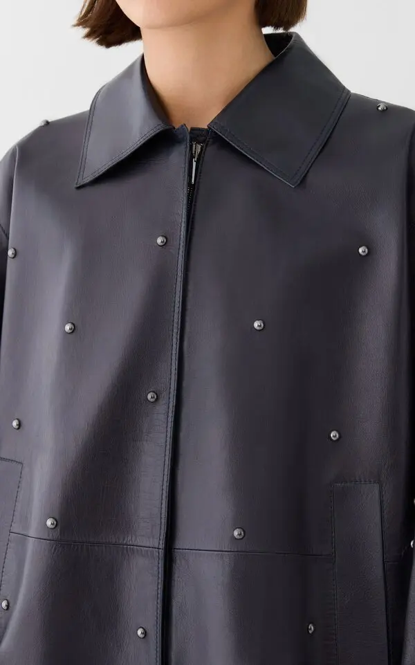 Lafayette 148 New York Studded Leather Bomber Jacket
