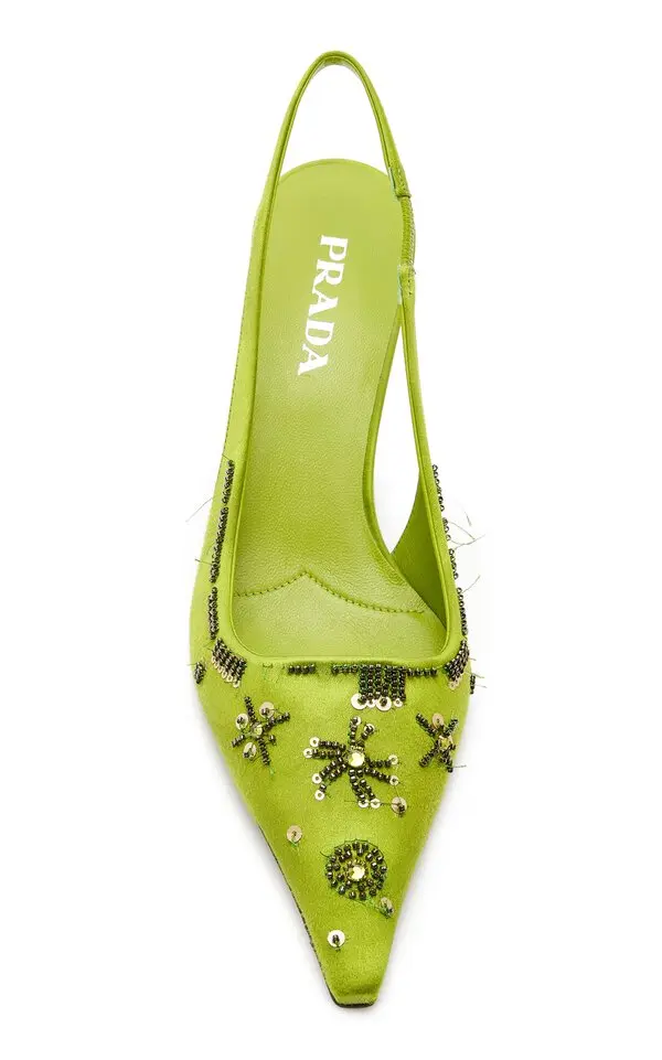 Prada Embellished Satin Slingback Pumps