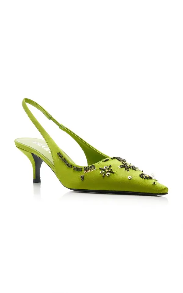 Prada Embellished Satin Slingback Pumps