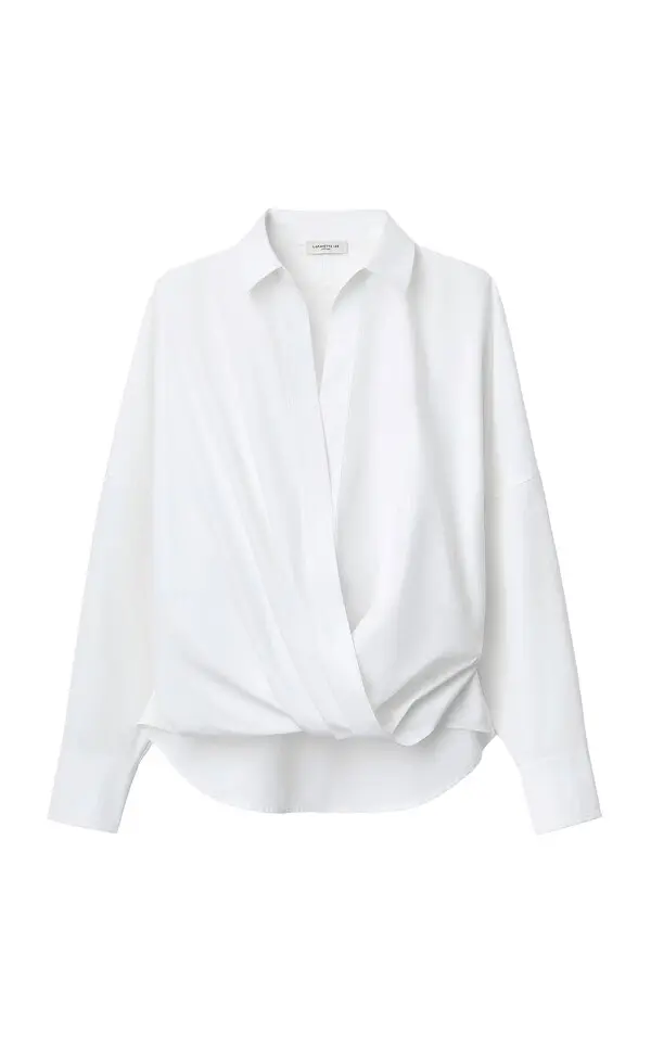 Lafayette 148 New York Organic Cotton Poplin Popover Wrap Shirt - White