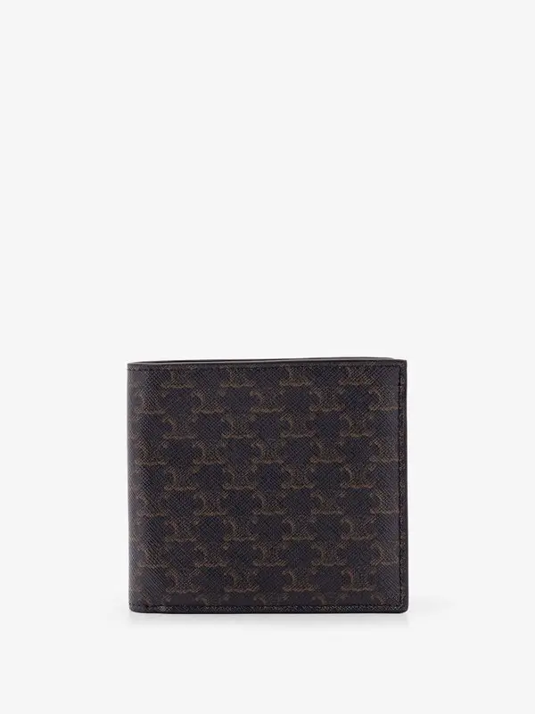 Celine Bifold Triomphe Coated Canvas And Leather Wallet - Black