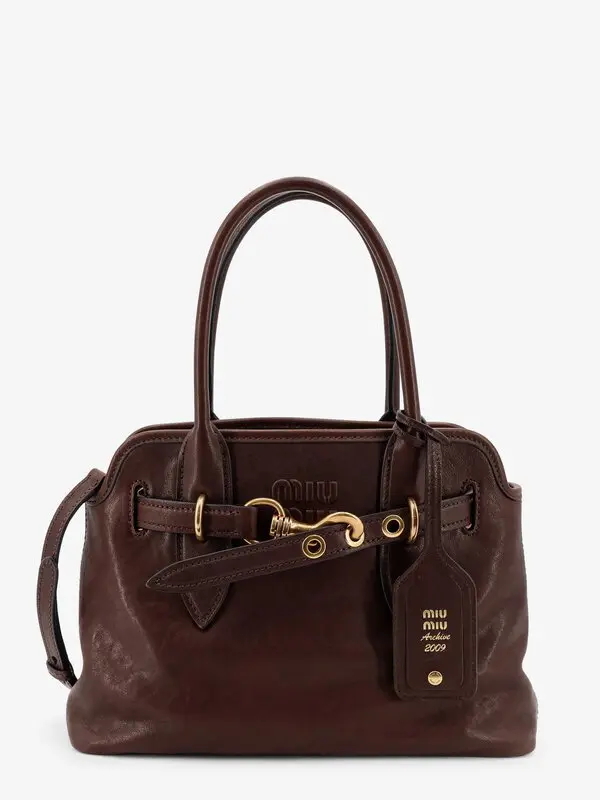 Miu Miu Aventure Leather Handbag With Embossed Lettering Logo - Multicolor