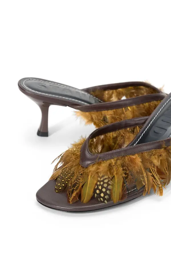 Staud Freja Feathered Leather Sandals