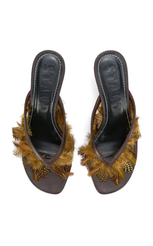 Staud Freja Feathered Leather Sandals