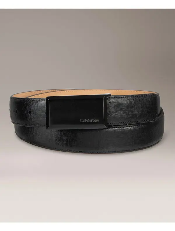 Calvin Klein Engraved Logo Plaque Belt - Black