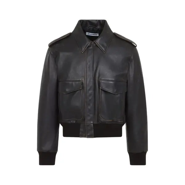 JIL SANDER Distressed Leather Blouson Jacket - Black