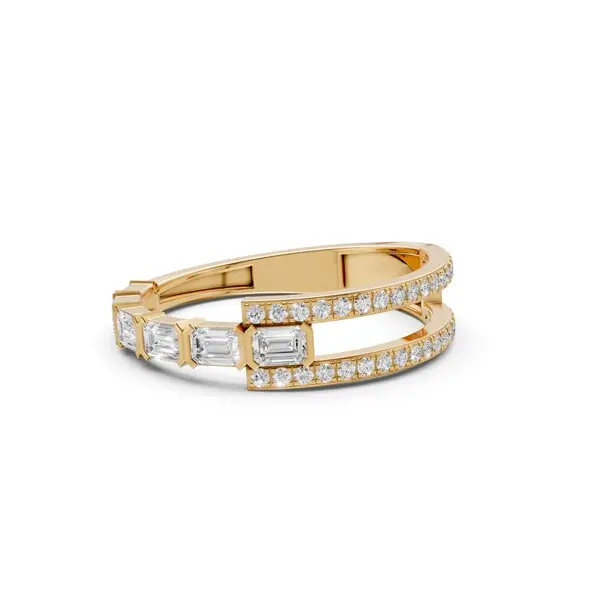 AYA FINE JEWELRY Rune Emerald Cut & Round Lab Created Diamond Layered Channel Ring In Gold - Yellow