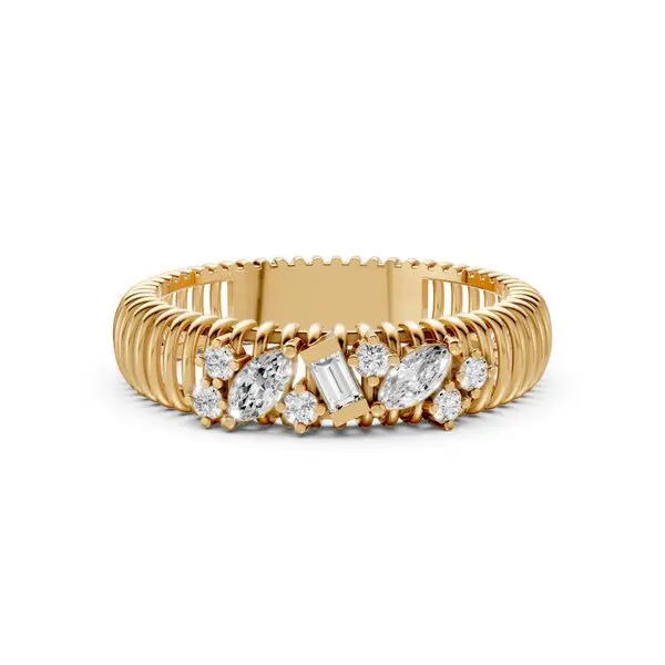AYA FINE JEWELRY Blair Marquise & Baguette Cut Lab Grown Diamond Cluster Ribbed Band In Gold - Yellow