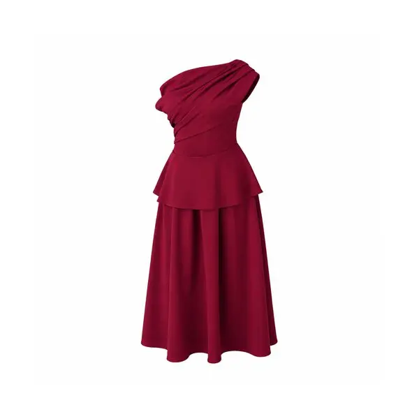 GIRL IN MIND Connie Peplum Midi Dress Burgundy - Red