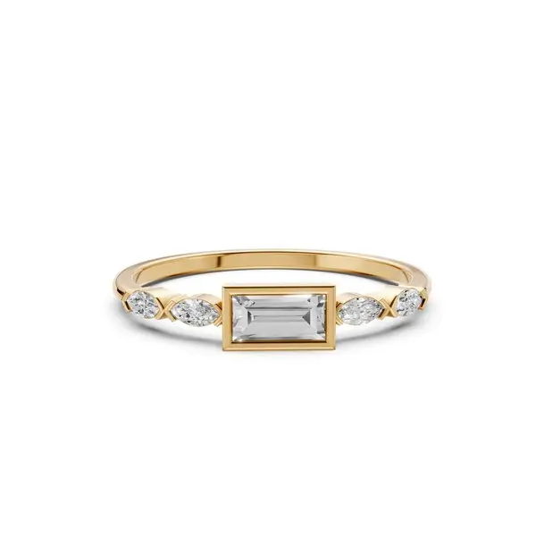 AYA FINE JEWELRY Ezra Baguette & Marquise Cut Lab Grown Diamond Bezel Ring In Gold - Yellow
