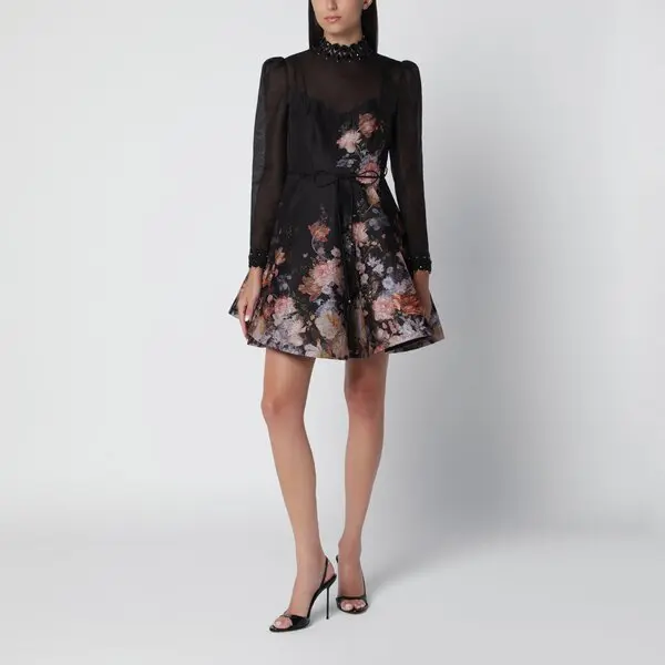 Zimmermann Valiant Floral Silk And Linen Mini Dress - Black