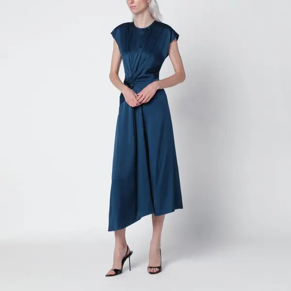 Victoria Beckham Aria Dark Ocean Midi Dress In Satin Crêpe - Blue