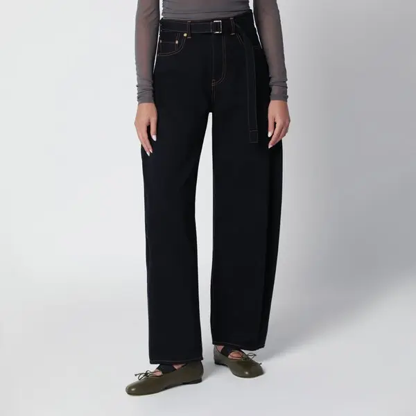 Sacai High-waisted Navy Cotton Barrel Jeans