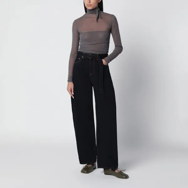 Sacai High-waisted Navy Cotton Barrel Jeans