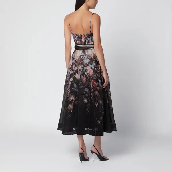 Zimmermann Valiant Floral Silk Linen Corset Midi Dress