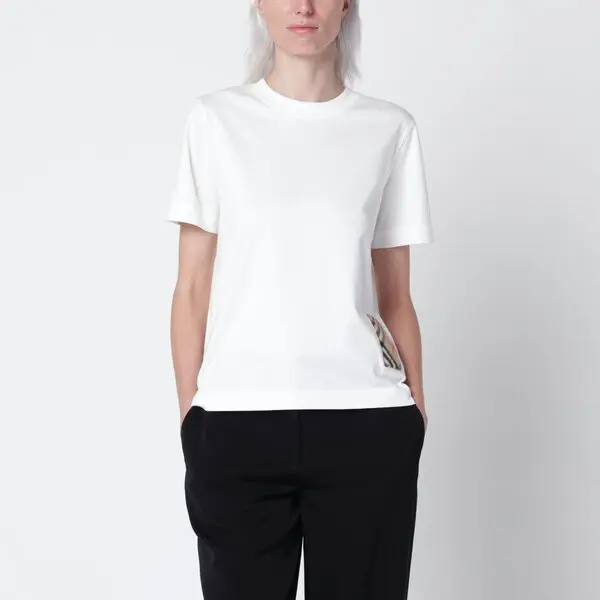 Burberry Cotton T-shirt With Cashmere Check Appliqu - White