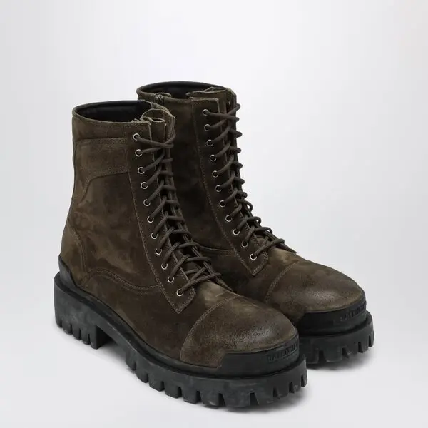 Balenciaga Combat Strike Suede Calfskin Boots - Green