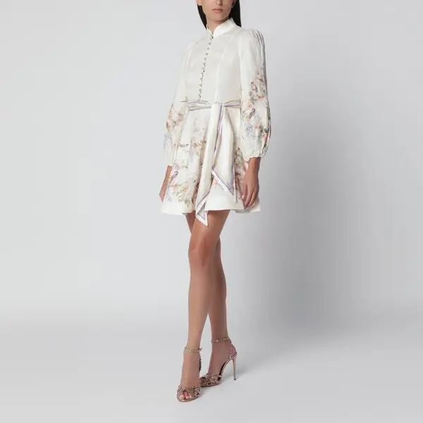 Zimmermann Valiant Printed Linen Mini Dress In Cream Bouquet