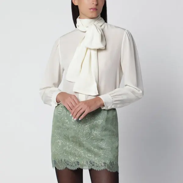 Saint Laurent Chalk Silk Lavallière-neck Blouse - Grey