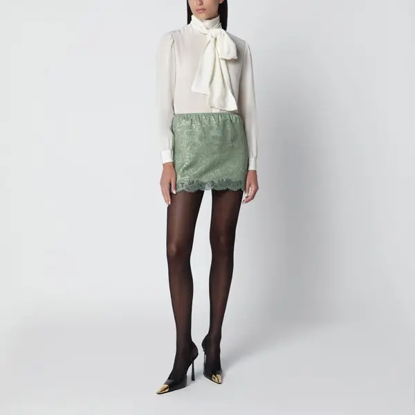 Saint Laurent Chalk Silk Lavallière-neck Blouse