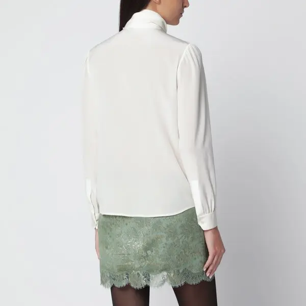 Saint Laurent Chalk Silk Lavallière-neck Blouse