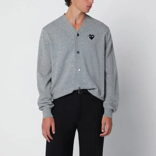Play Comme Des Garcon Light Wool Cardigan With Heart Patch - Grey