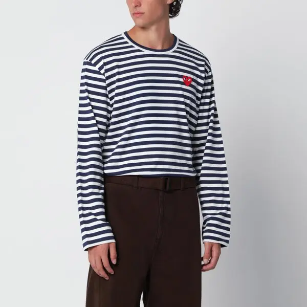 Play Comme Des Garcon Navy Striped Long-sleeve Cotton T-shirt