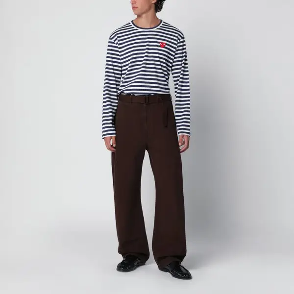 Play Comme Des Garcon Navy Striped Long-sleeve Cotton T-shirt