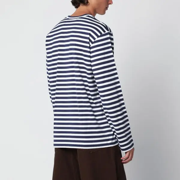 Play Comme Des Garcon Navy Striped Long-sleeve Cotton T-shirt
