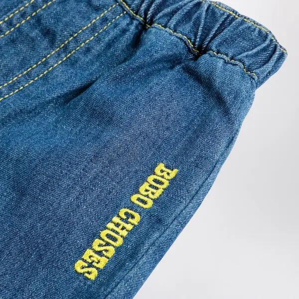 BOBO CHOSES Taxi Saurus Tag Organic Cotton Denim Trousers - Blue