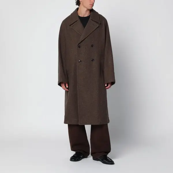LEMAIRE Long Double-breasted Mud Wool And Alpaca Coat - Brown