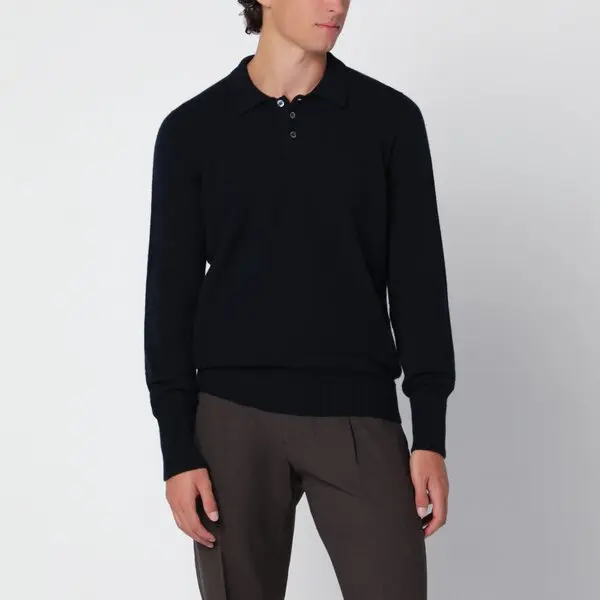 DRUMOHR Navy Wool Polo Shirt