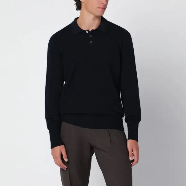 DRUMOHR Navy Wool Polo Shirt - Blue