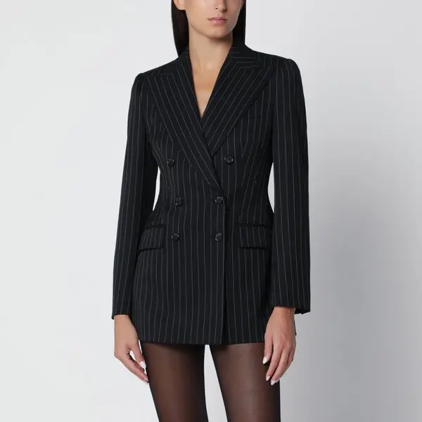 Dolce & Gabbana Double-breasted Pinstripe Blazer In Virgin Wool - Black