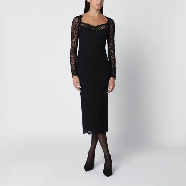 Dolce & Gabbana Floral Lace Midi Dress - Black