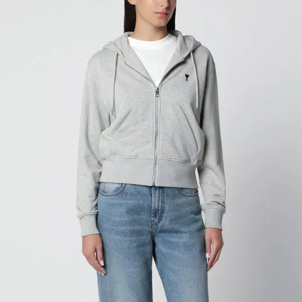 AMI Paris Light De Coeur Zip-up Sweatshirt In Cotton - Grey