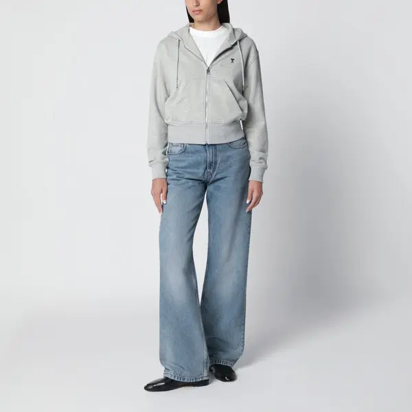 AMI Paris Light De Coeur Zip-up Sweatshirt In Cotton
