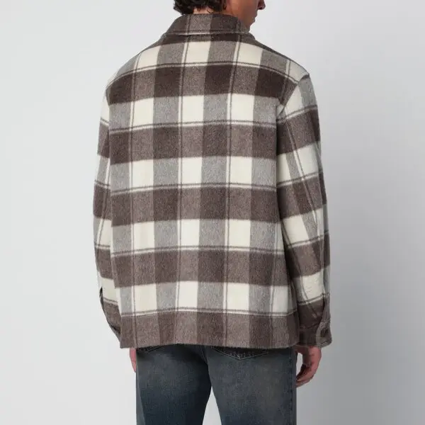 GOLDEN GOOSE Shirt Jacket With Taupe/cream Check Pattern In Mohair Blend