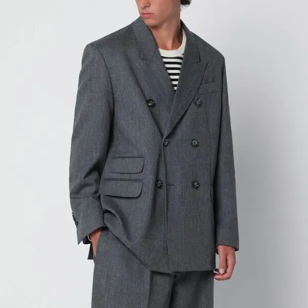 AMI Paris Double-breasted Carbon Virgin Wool Blazer - Grey