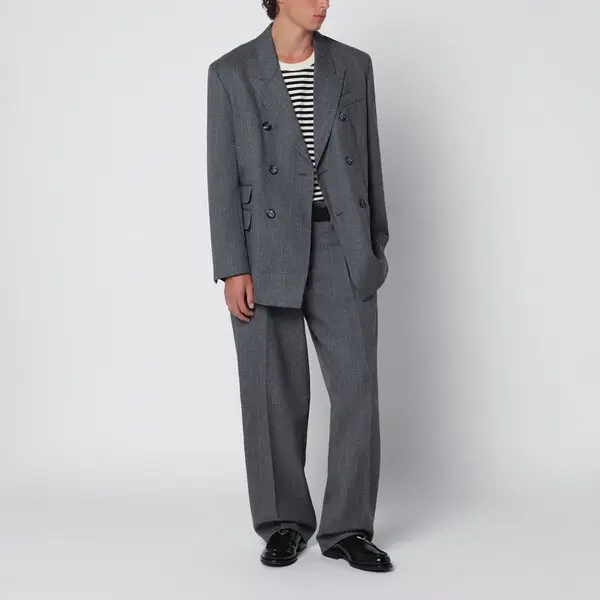 AMI Paris Double-breasted Carbon Virgin Wool Blazer