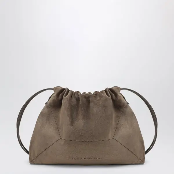Brunello Cucinelli Grey Green Suede Bc Duo Pouch Bag With Monile