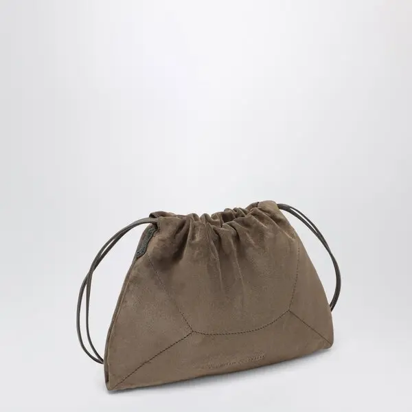 Brunello Cucinelli Grey Green Suede Bc Duo Pouch Bag With Monile