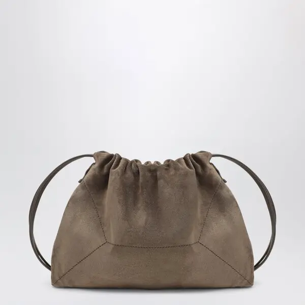 Brunello Cucinelli Grey Green Suede Bc Duo Pouch Bag With Monile