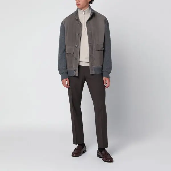 Brunello Cucinelli Steel Padded Leather And Cashmere Jacket