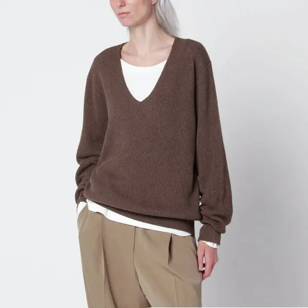 THE ROW Phef Fudge Cotton And Cashmere V-neck Sweater - Brown